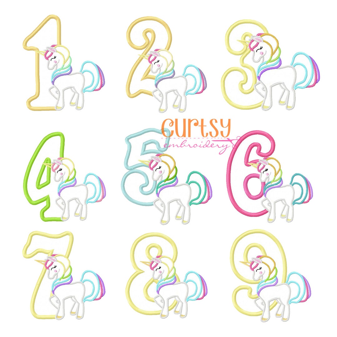 All Numbers Unicorn Birthday Embroidery Design, All Numbers for ...