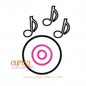 Music Note Embroidery Design, Record Applique Design, Music Notes and ...