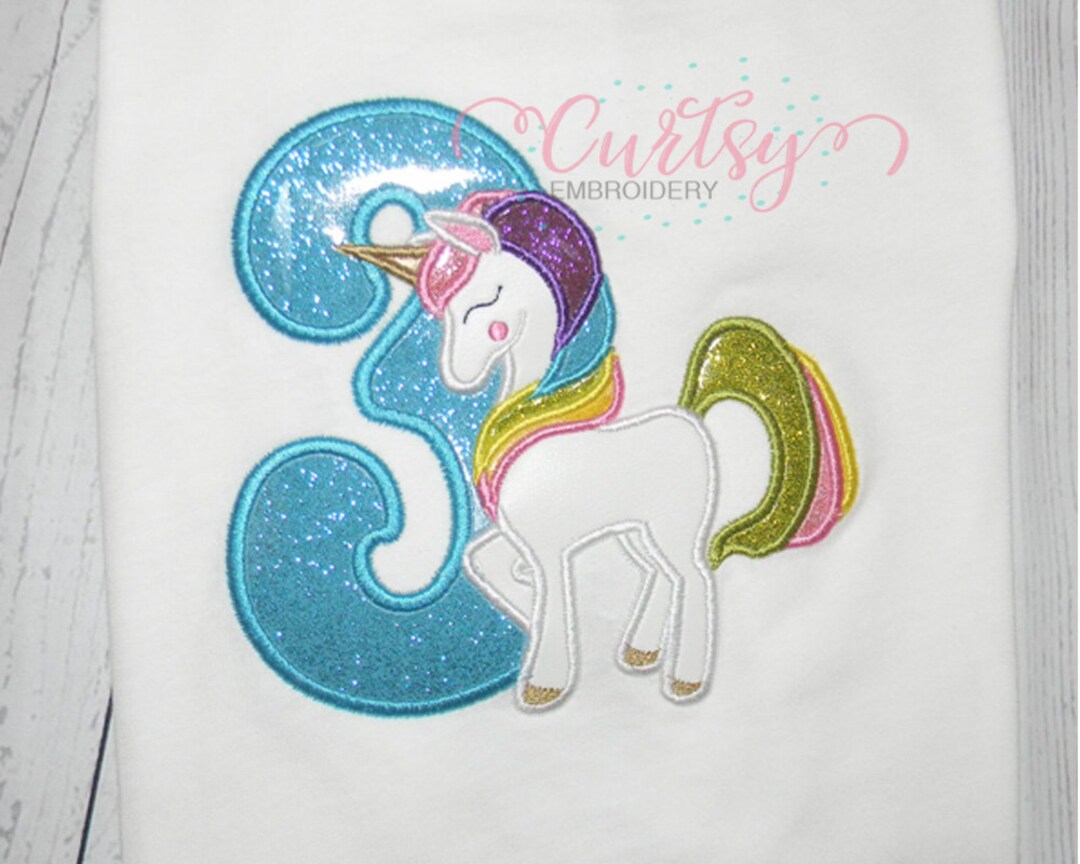 Unicorn Birthday Applique Design / Unicorn Birthday Embroidery Design ...