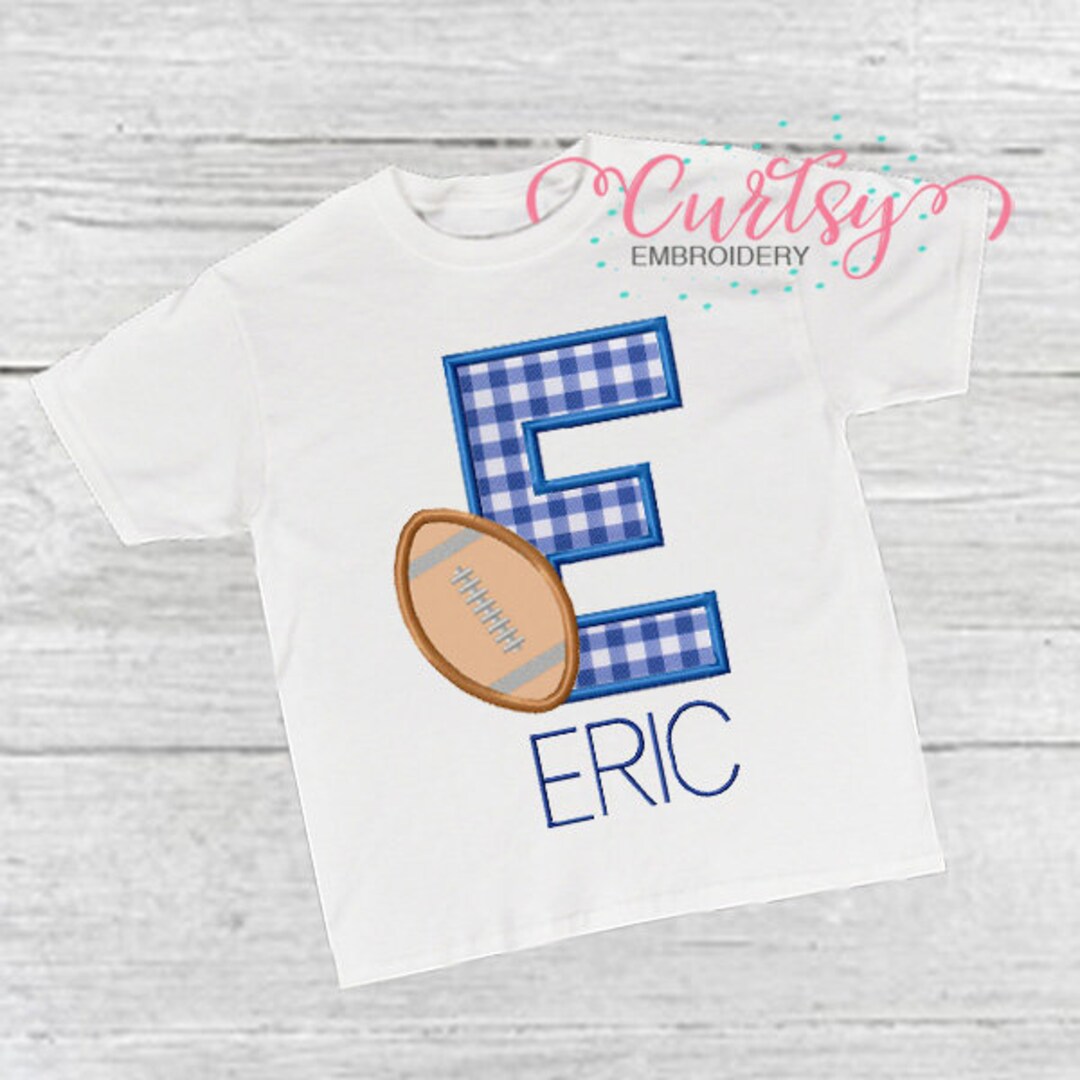 Monogram Football Applique Design / Letter E Football Embroidery Design ...