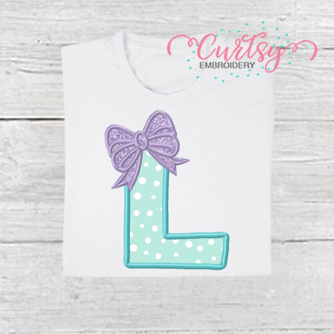 L Bow Monogram Applique Embroidery Design – Instant Digital Download ...
