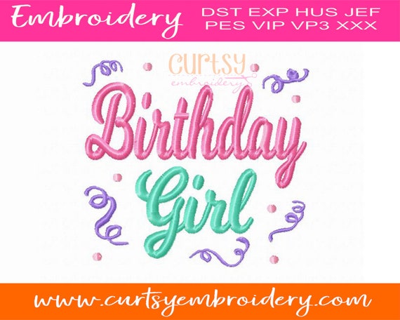 Birthday Girl Embroidery Design / Birthday Embroidery / Girl | Etsy