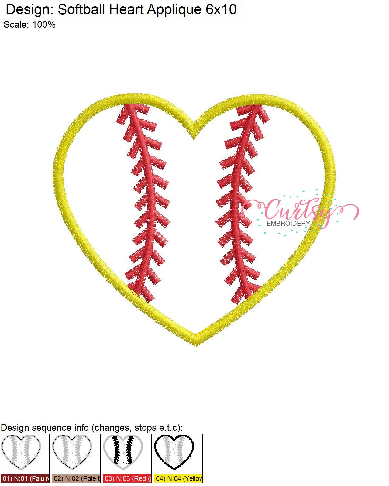 Softball Applique Design / Softball Heart Embroidery / | Etsy