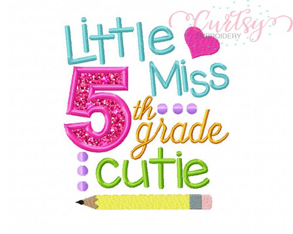 5th Grade Applique Design / Back to School Embroidery Design / | Etsy