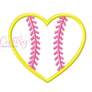 Softball Applique Design / Softball Heart Embroidery / Baseball ...