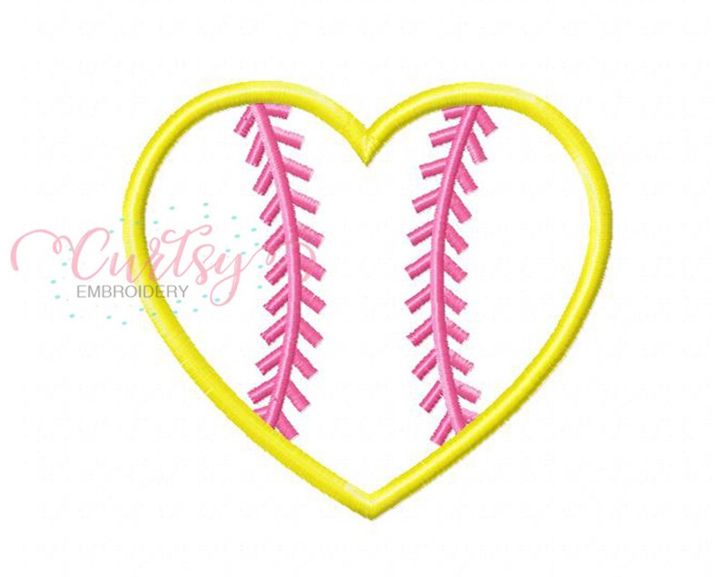 Softball Applique Design / Softball Heart Embroidery / - Etsy