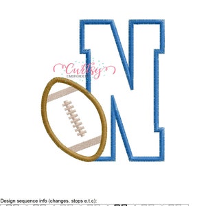 Monogram Football Applique Design / Letter N Football Embroidery Design ...