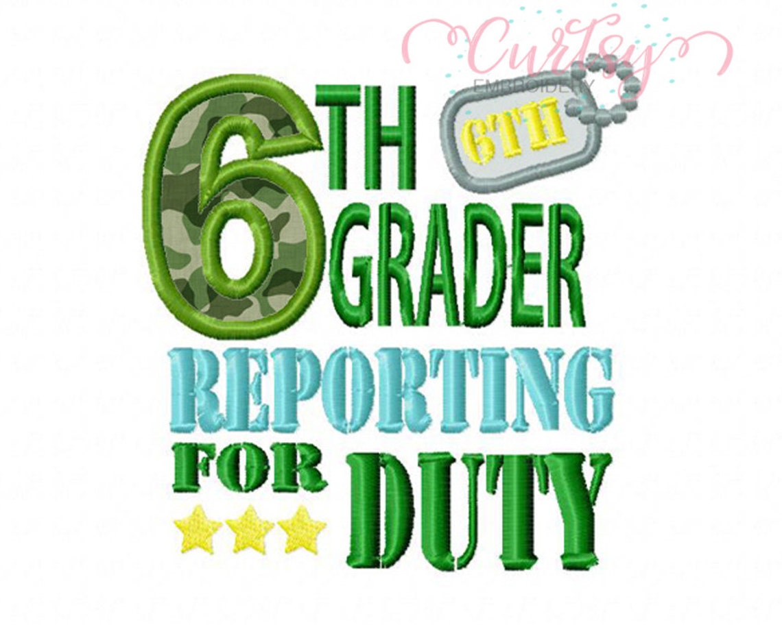 6th Grade Applique Design / Back to School Embroidery Design / - Etsy