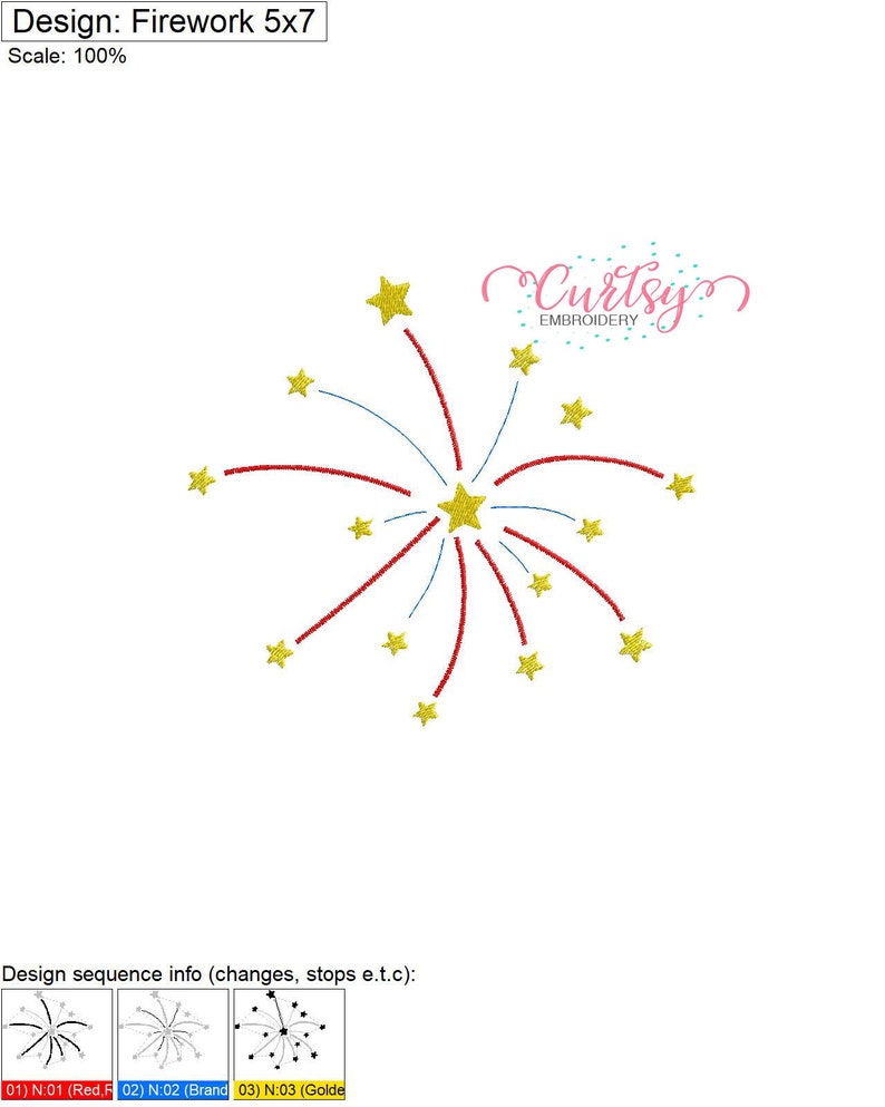 Firework Embroidery Design / 4th of July Machine Embroidery Design ...