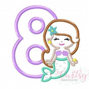 Mermaid Birthday Embroidery Design / Mermaid Applique Design / 8th ...