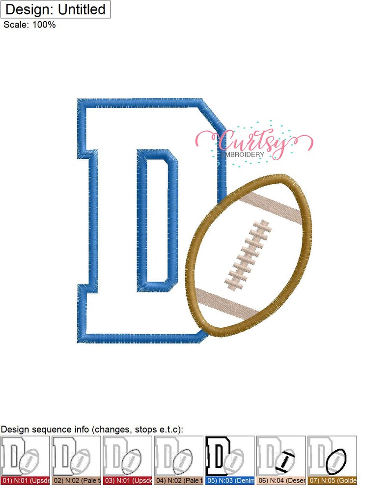 Monogram Football Applique Design / Letter D Football Embroidery Design ...