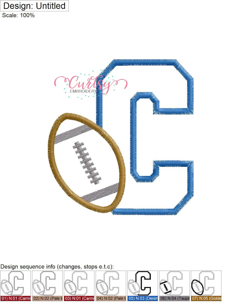 Monogram Football Applique Design / Letter C Football Embroidery Design ...