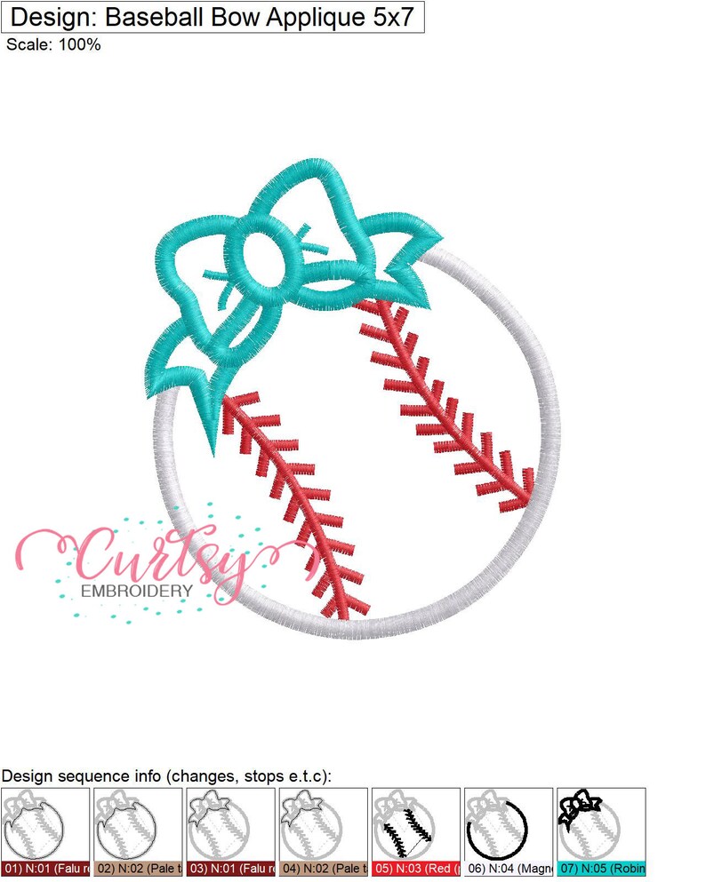 Baseball Embroidery / Baseball Applique / Baseball Bow / | Etsy