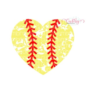 Distressed Softball Heart Ball SVG, Softball Heart SVG, Grunge Softball ...