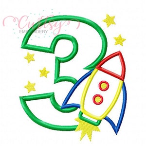 Space Ship Applique Design / 3rd Birthday Embroidery Design / Outer ...