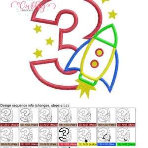 Space Ship Applique Design / 3rd Birthday Embroidery Design / Outer ...