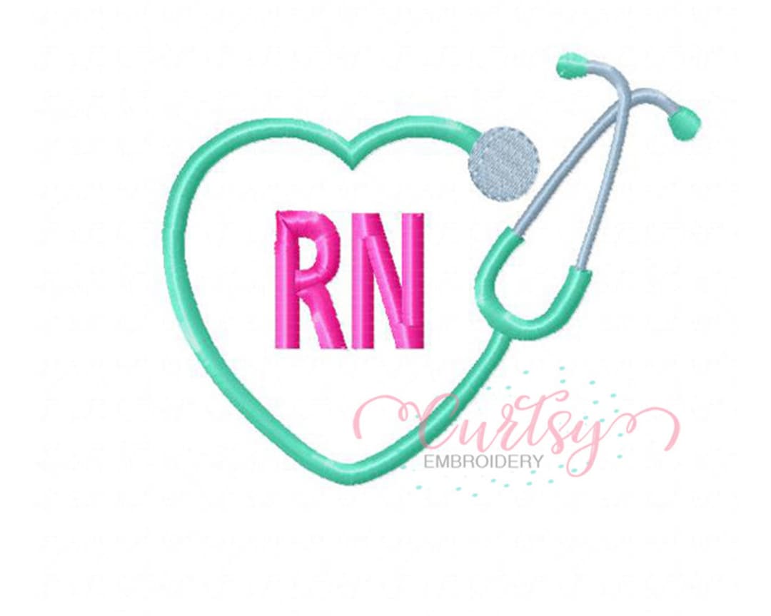 Heart Stethoscope Embroidery / Nurse Embroidery Designs / RN Heart ...