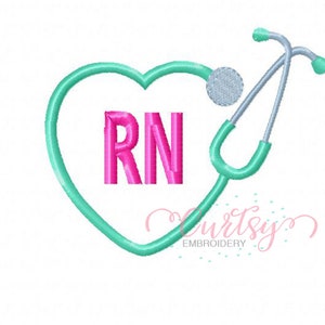 Heart Stethoscope Embroidery / Nurse Embroidery Designs / RN Heart ...