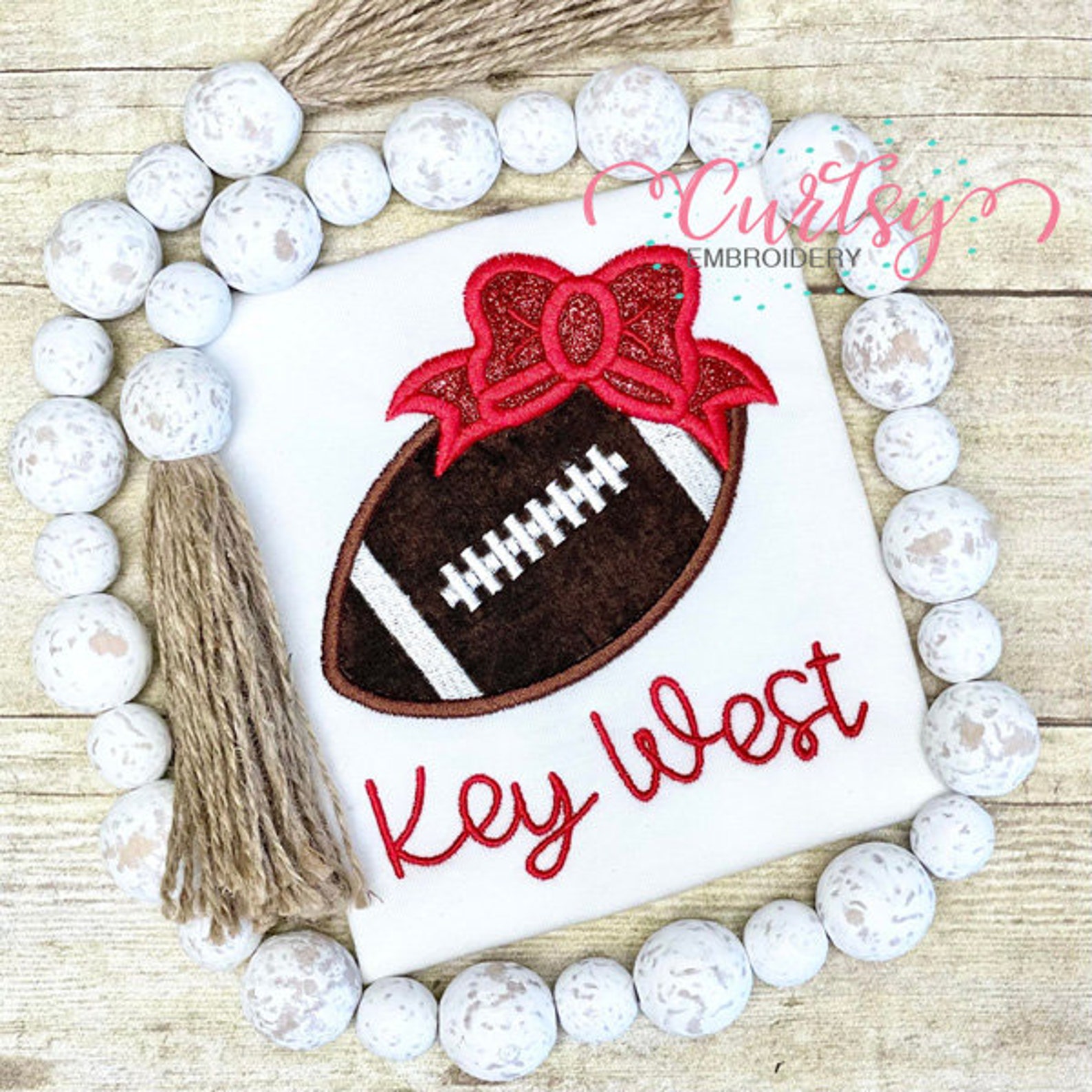 Football With Bow Applique Embroidery Design / Applique - Etsy
