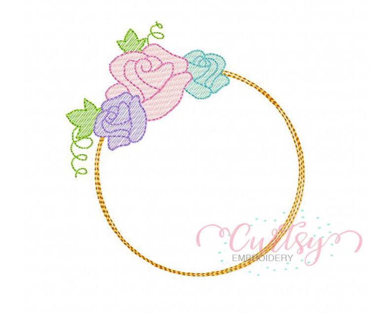 Floral Monogram Circle Sketch Frame Embroidery Design / Floral Frame ...