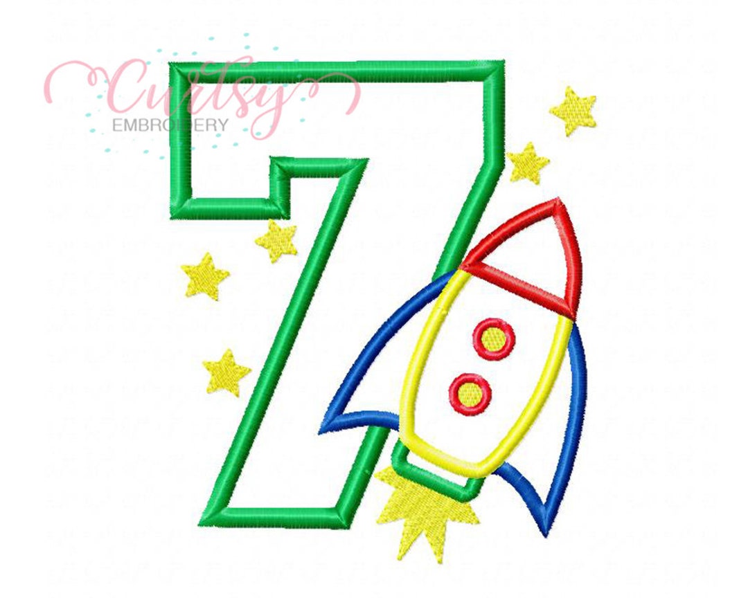 Rocket Embroidery Design / 7th Birthday Embroidery / 7th Birthday Space ...