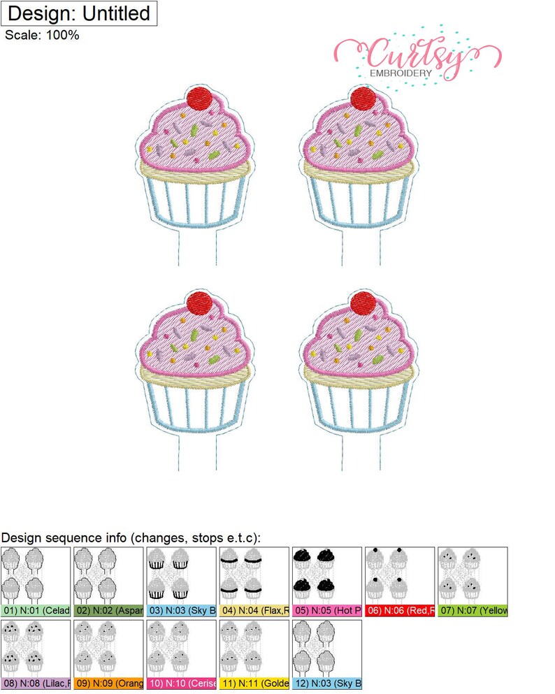 Pencil Topper Embroidery Design / Cupcake Pencil Topper / in - Etsy