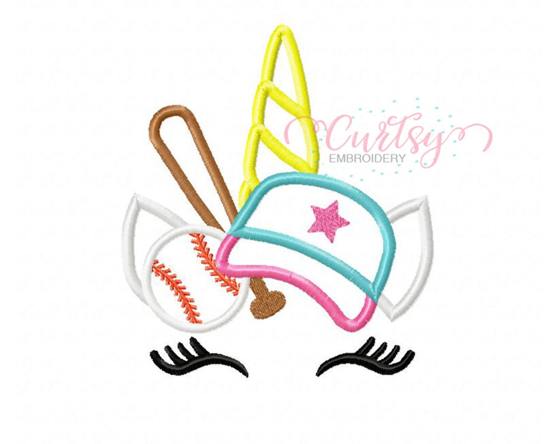 Baseball Unicorn Applique Design / Softball Unicorn Applique Design ...