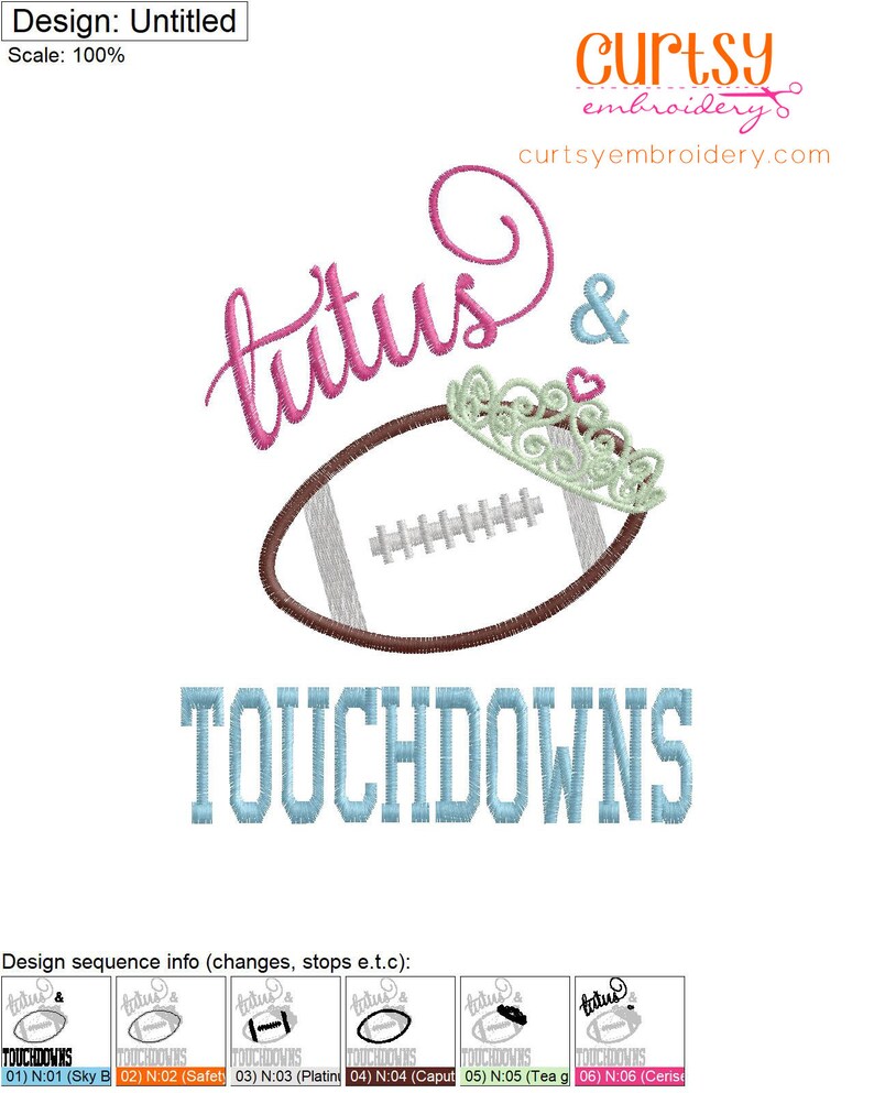 Tutus and Touchdowns Embroidery Design Tutus and Touchdowns | Etsy