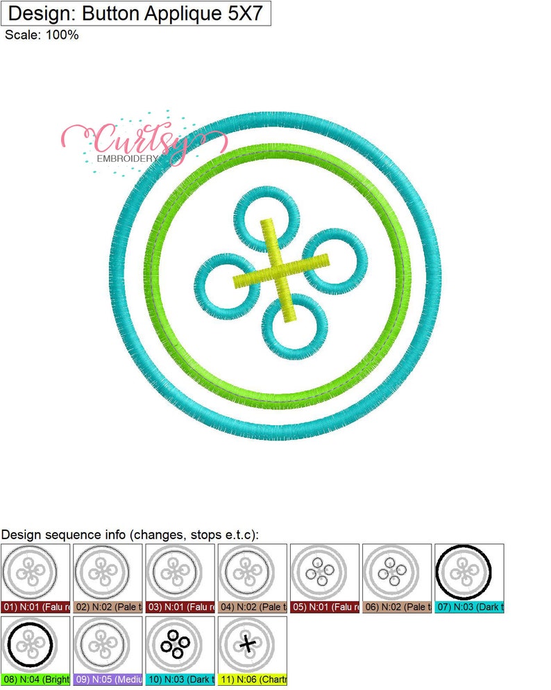 Button Applique Embroidery Design / Button Machine Embroidery Design ...