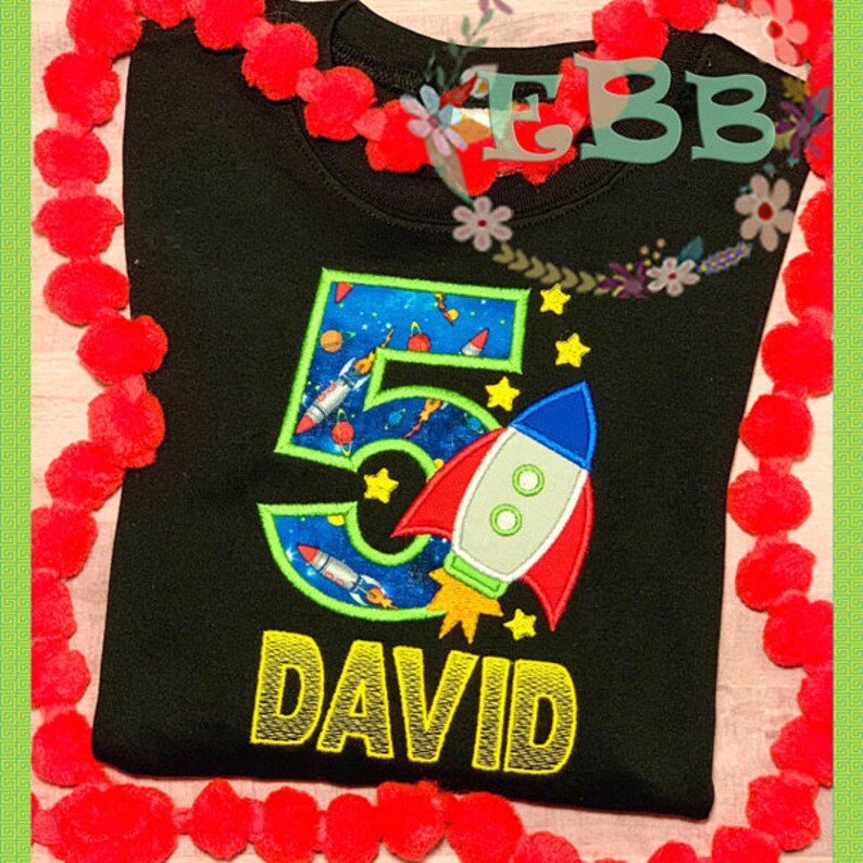 Rocket Embroidery Design / 5th Birthday Embroidery / 5th - Etsy