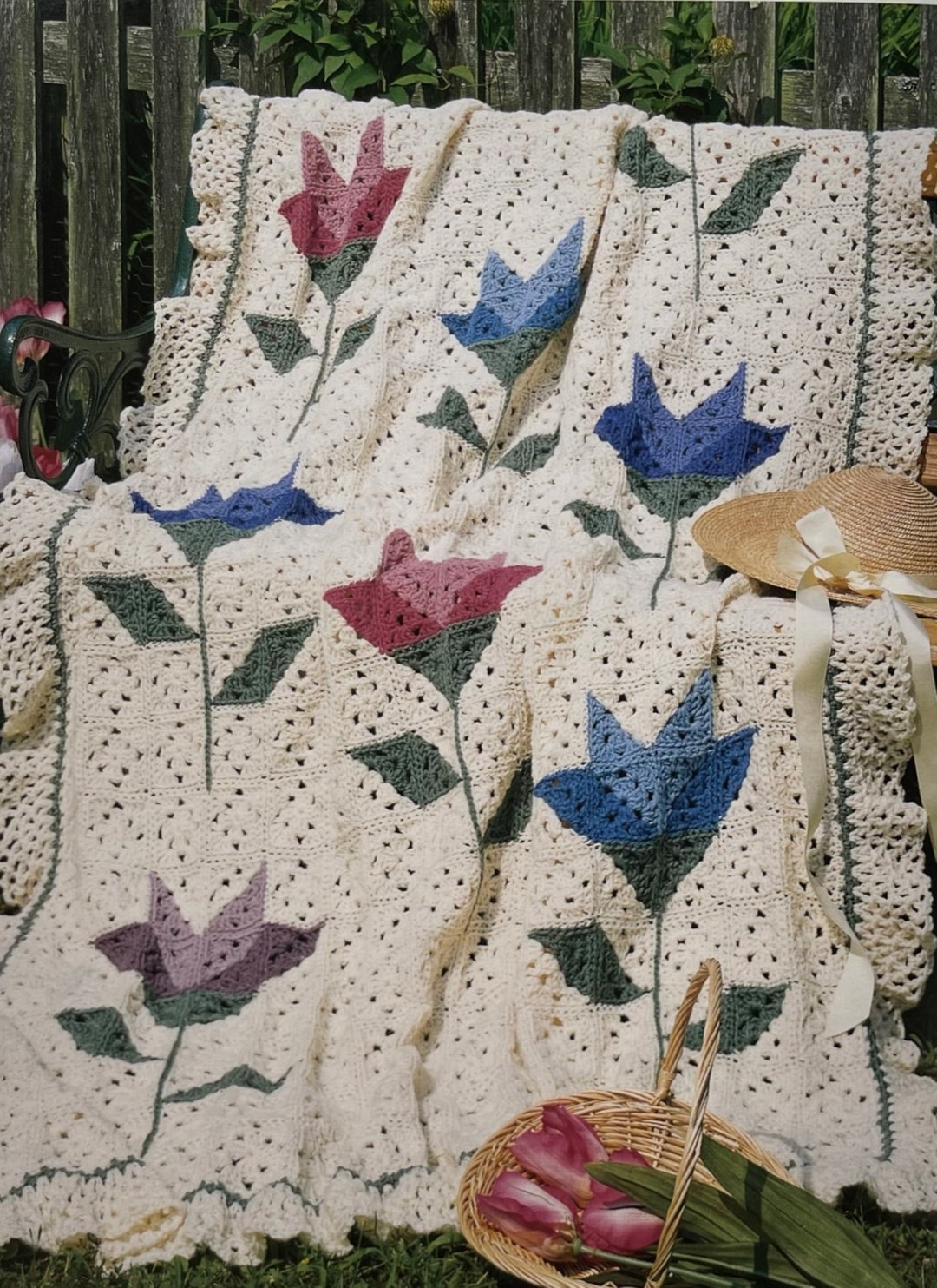 Tulip Patch Afghan / Tulip Motifs - CROCHET PATTERN Pdf - Vintage 1996 ...