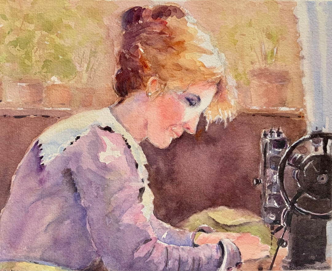 Woman Sewing Singer Sewing Machine Giclée Print Vintage Art 11.5 X 13.5 ...