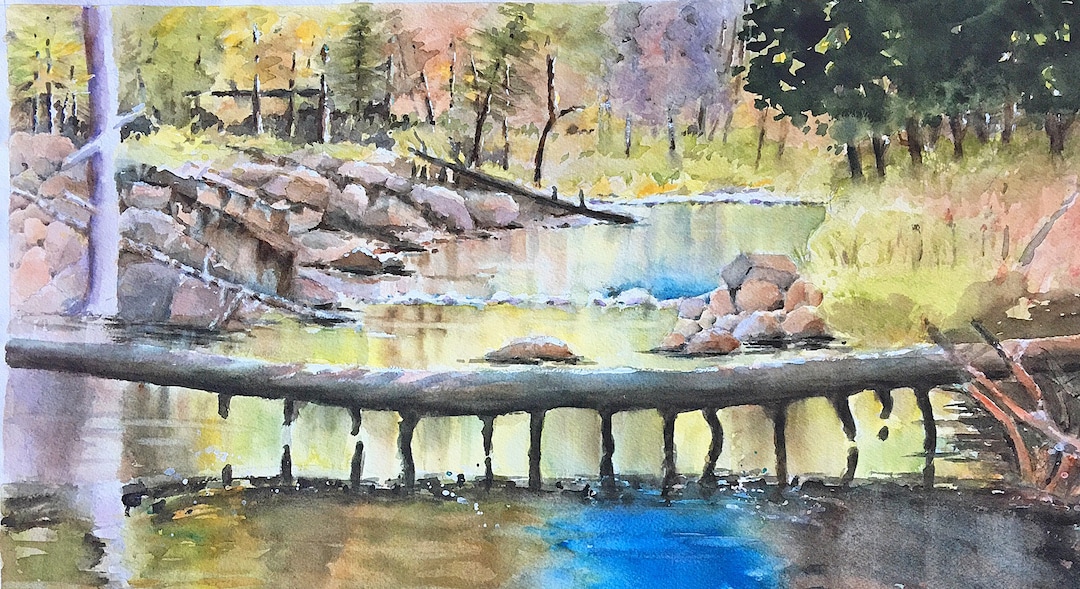 Fishing on the Sucker River Panoramic Landscape 11 X 20 Watercolor ...