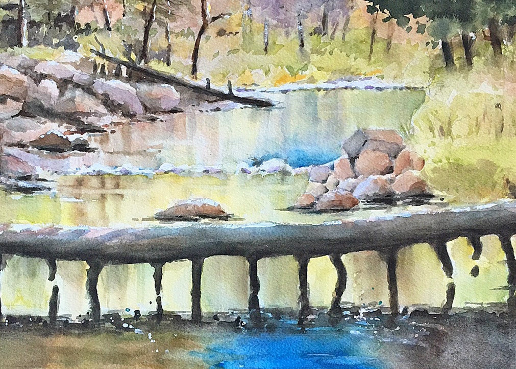 Fishing on the Sucker River Panoramic Landscape 11 X 20 Watercolor ...