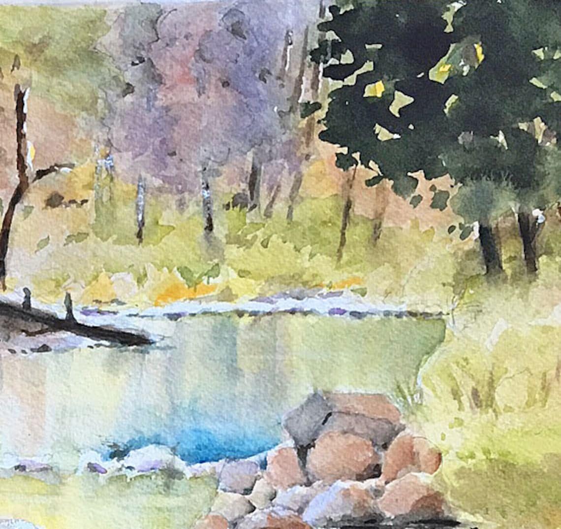 Fishing on the Sucker River Panoramic Landscape 11 X 20 Watercolor ...