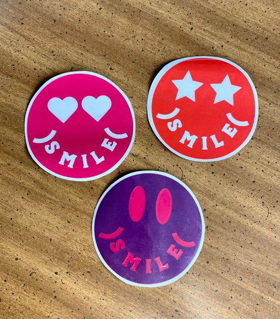 Customizable SMILE Smiley Face Permanent Vinyl Sticker | Etsy