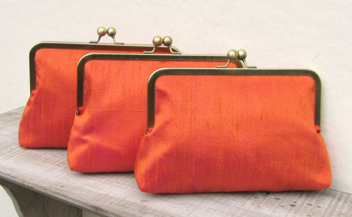 Orange Clutch Fall Wedding Clutch Set of 3 Bridesmaid Gift - Etsy