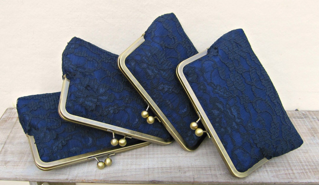 Navy Clutches, Navy Blue Lace Clutch Set, Navy Bridesmaid Set of 4 ...