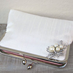Ivory Bridal Clutch, Ivory Wedding Clutch, Pearl and Rhinestone Silk ...