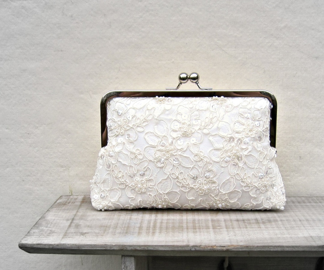 Lace Bridal Clutch Bag, Ivory Pearl and Sequin Wedding Clutch, Ivory ...