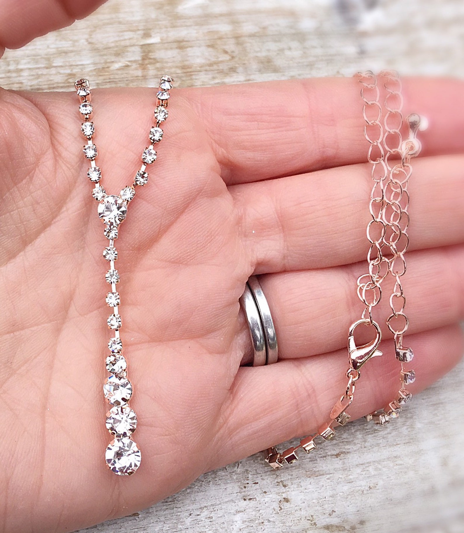 Rose Gold Bridal Necklace And Earring Set Wedding Necklace Etsy Uk