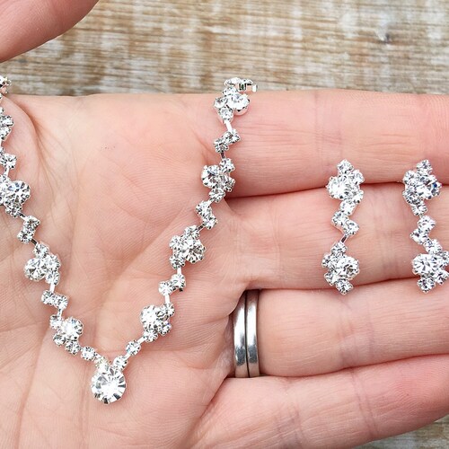Dainty Bridal Necklace and Earring Set Silver Wedding Jewelry - Etsy