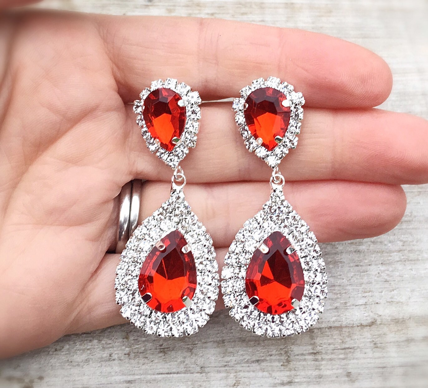 Ruby Red Bridal Earrings Bridal Jewelry Red Chandelier Drop | Etsy