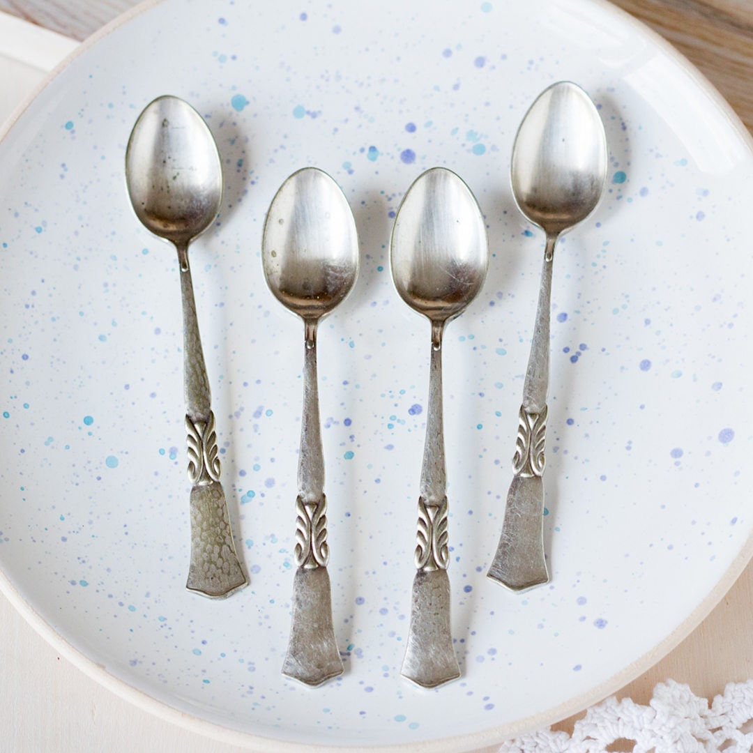Silver Plated Tea Spoons Set: Hammered Wings, Art Deco Kitchen - Etsy