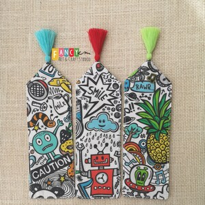 Pop Art Fabric Bookmark, Doodle Bookmark, Robot Bookmark, Bookish Gift ...