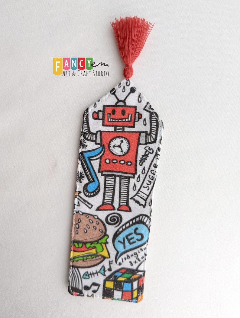 Pop Art Fabric Bookmark, Doodle Bookmark, Robot Bookmark, Bookish Gift ...