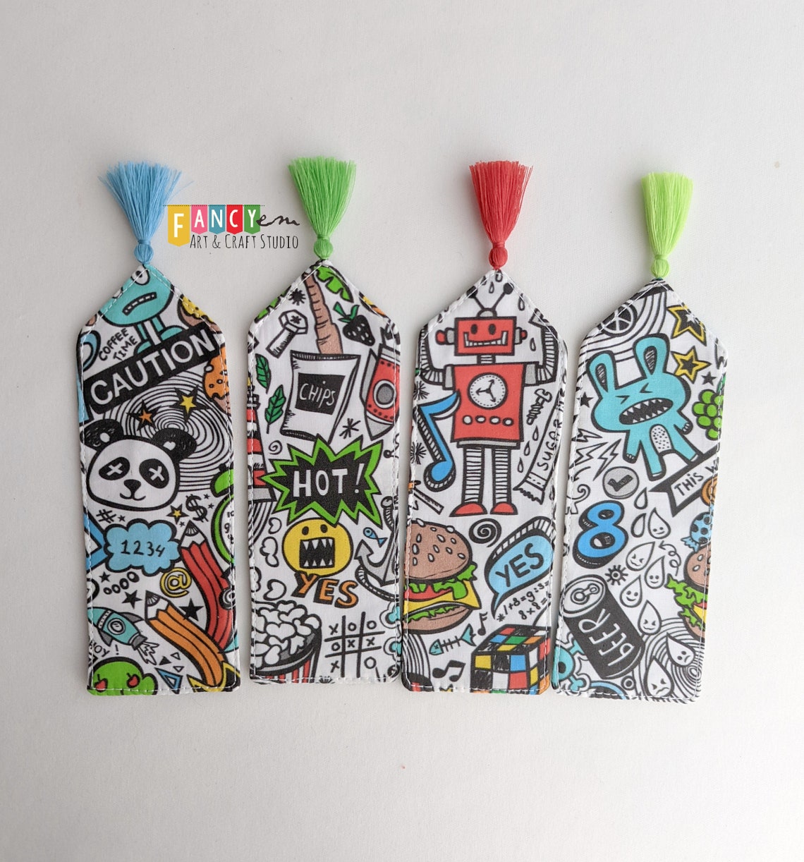 Pop Art Fabric Bookmark Doodle Bookmark Robot Bookmark - Etsy