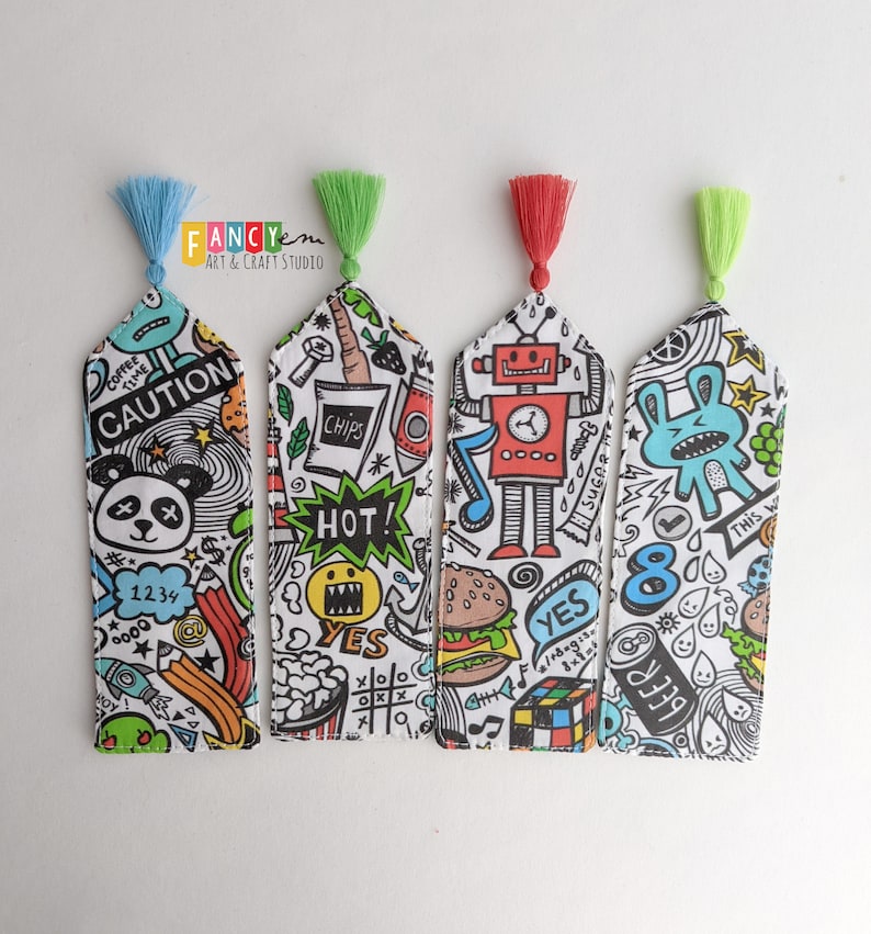 Pop Art Fabric Bookmark Doodle Bookmark Robot Bookmark - Etsy