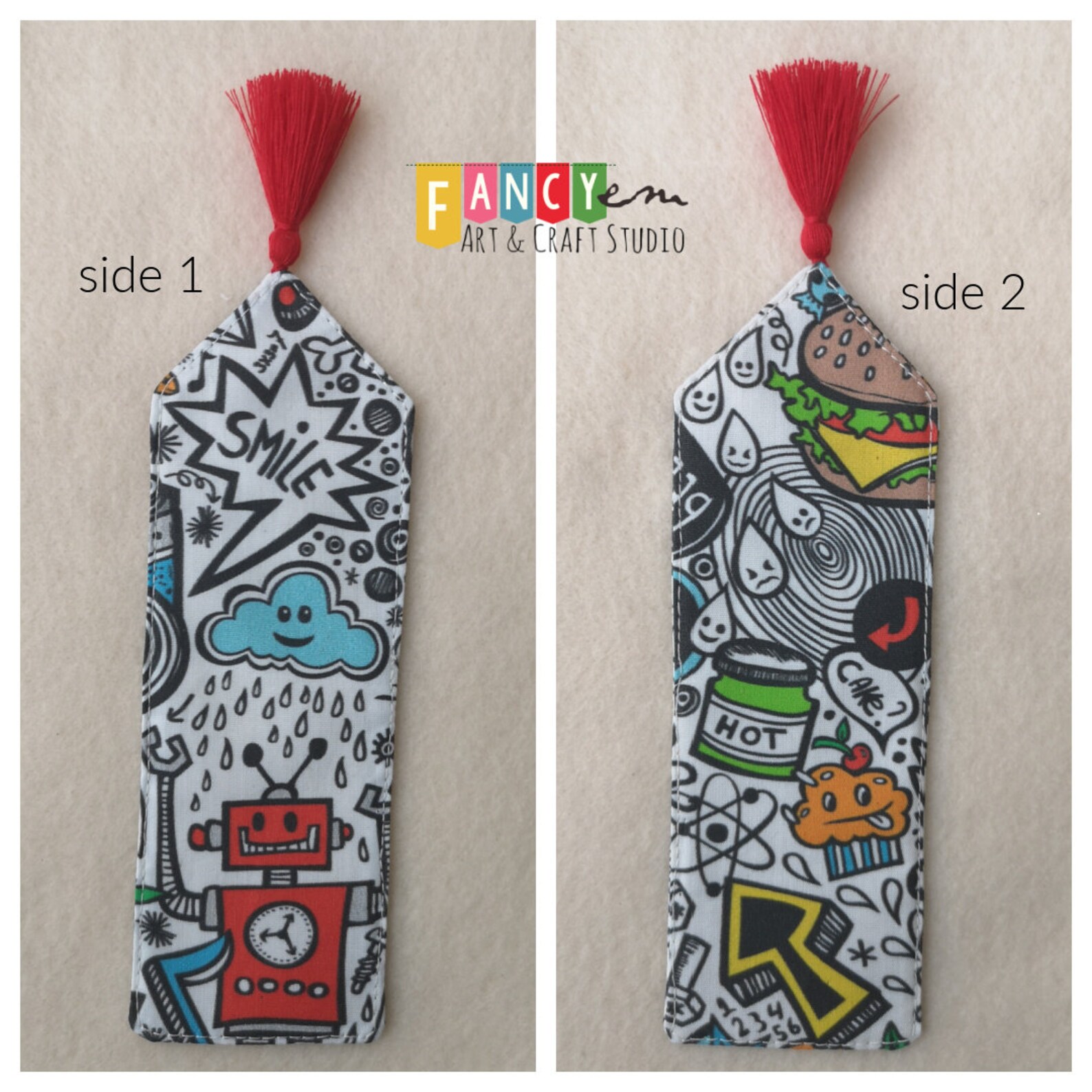 Pop Art Fabric Bookmark Doodle Bookmark Robot Bookmark | Etsy