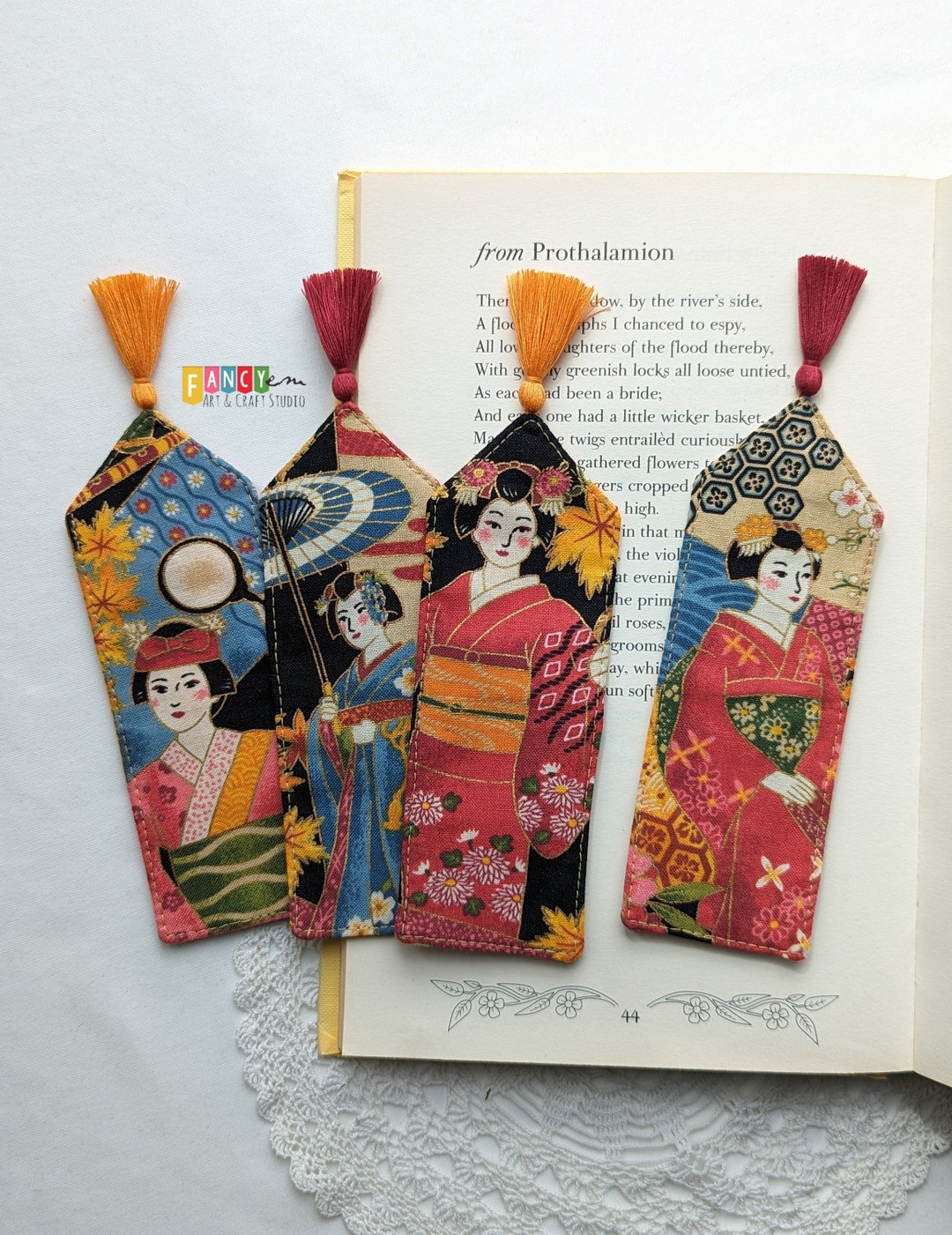 Japanese Bookmark, Classic Bookmark, Page Holder, Japan, Geisha, Fabric ...